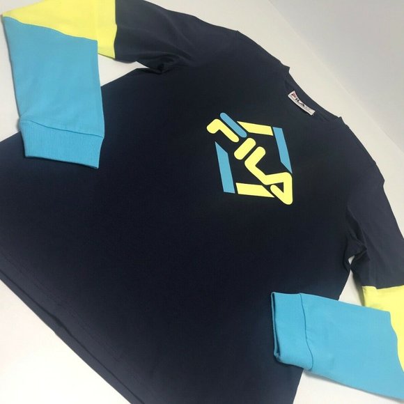 Fila | Shirts | Mens Fila Black Baby Blue Yellow Tee Shirt | Poshmark